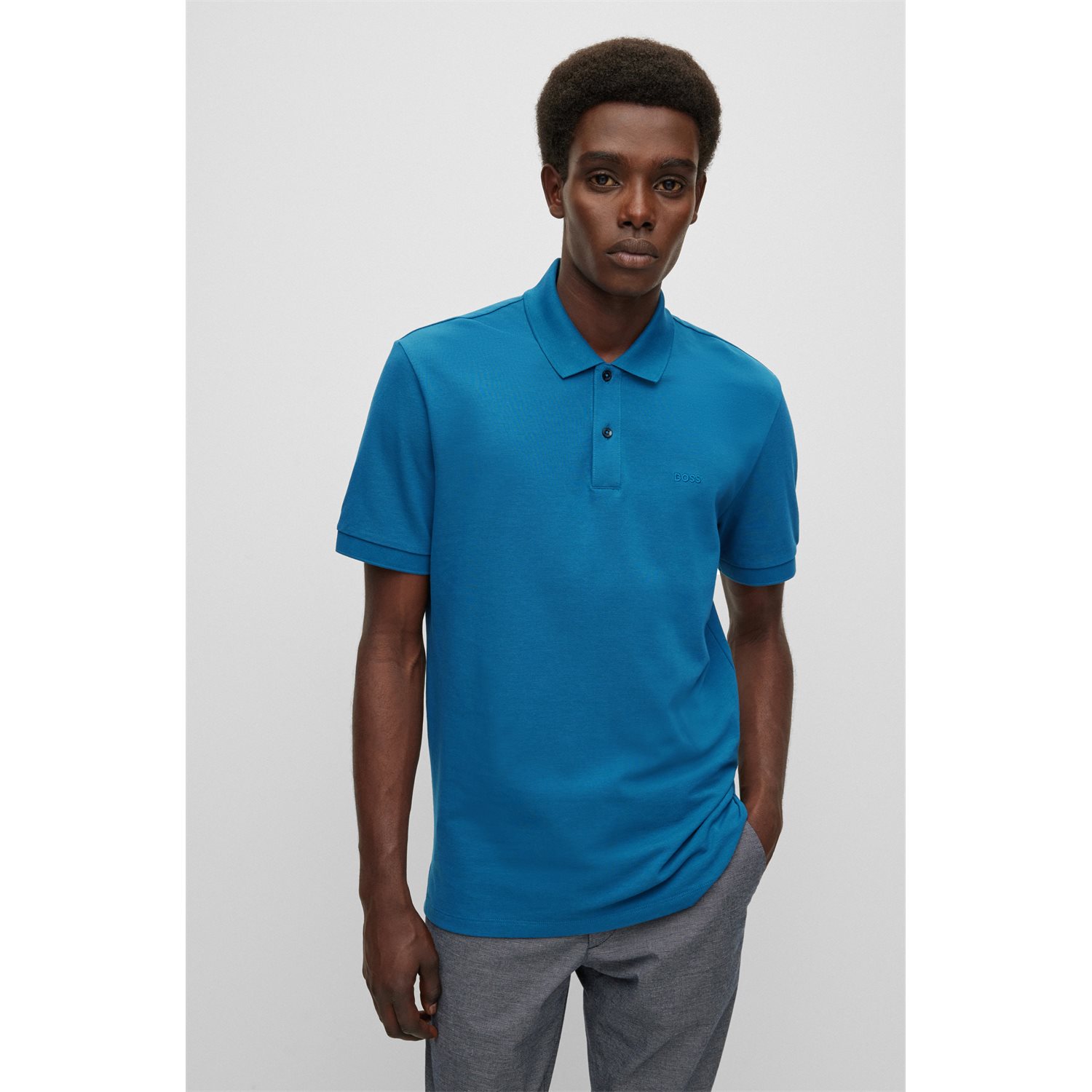 BOSS(보스) [공식][보스] 자수 로고 레귤러핏 코튼 폴로 셔츠 50468301_424 | S.I.VILLAGE (에스아이빌리지)