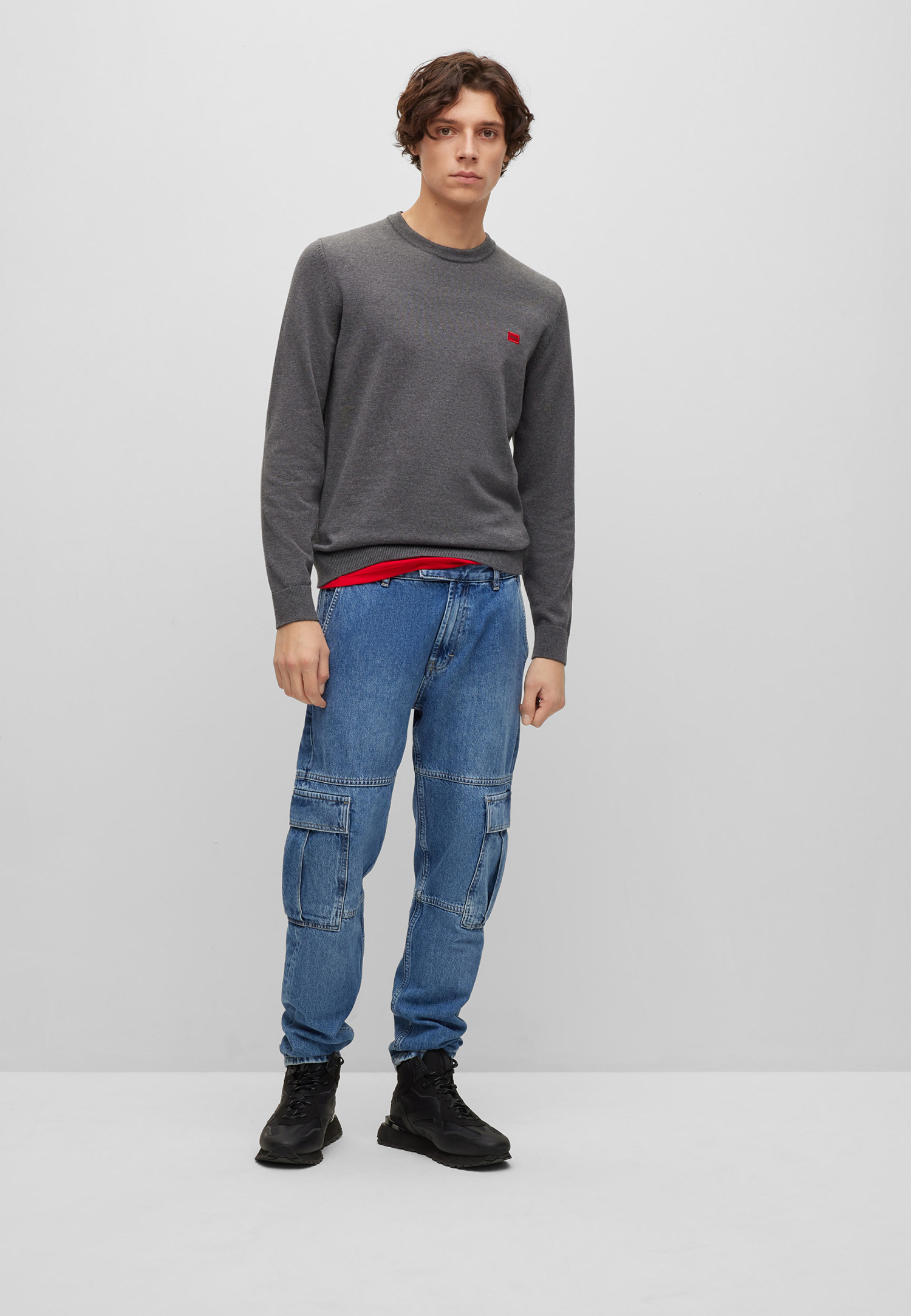 HUGO(휴고) [공식][휴고] 레드 로고 라벨 코튼 니트 50475083_038 | S.I.VILLAGE (에스아이빌리지)