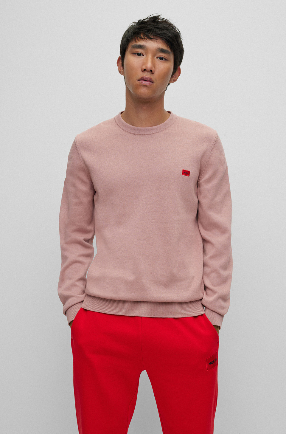 HUGO(휴고) [공식][휴고] 레드 로고 라벨 코튼 니트50475083_687 | S.I.VILLAGE (에스아이빌리지)